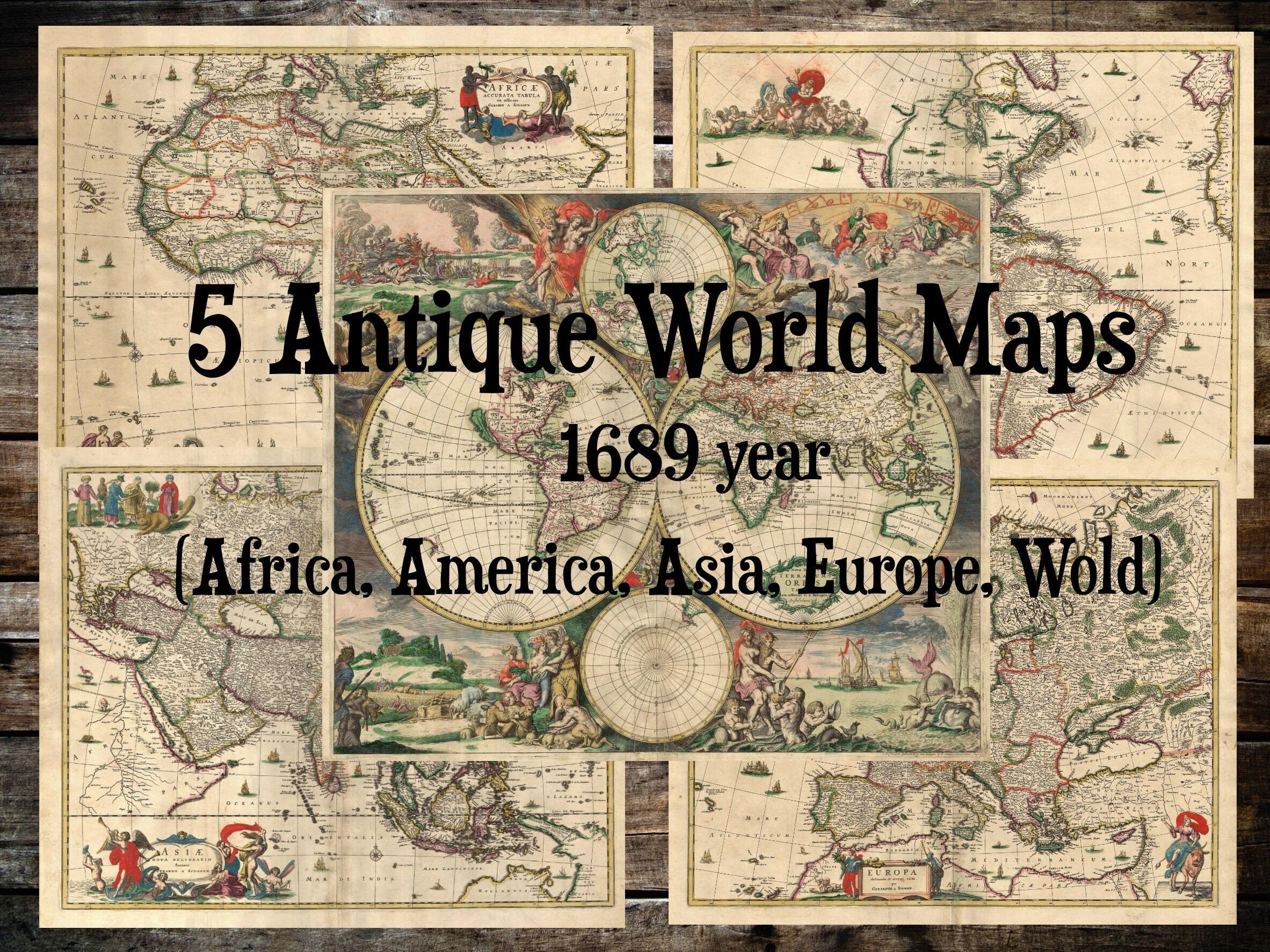 5 X Antique World Map 1689 Jpg Files Map of the World Gerard Van ...
