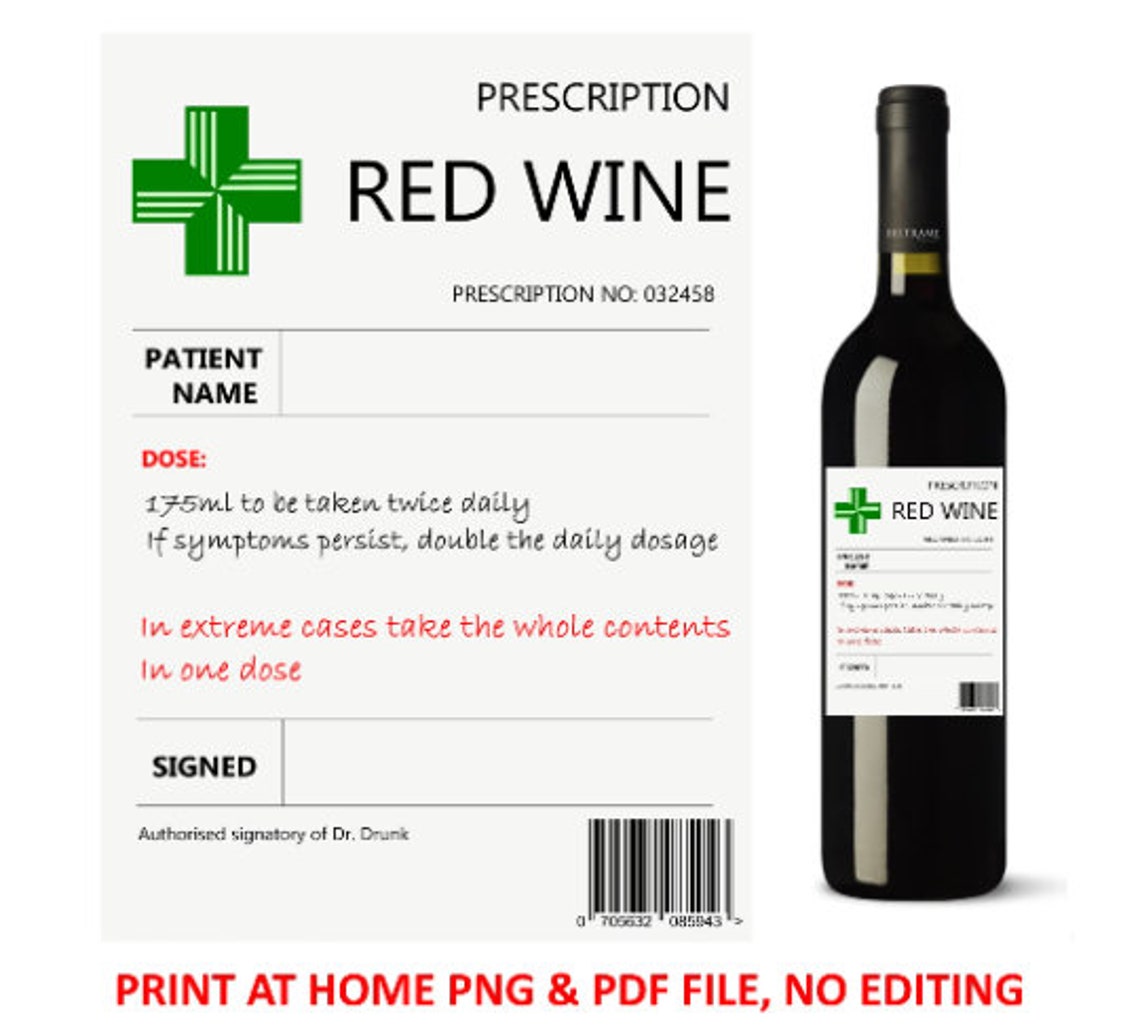 8 X Blank Prescription Label PNG SVG PDF Files Alcohol Whiskey Red Wine ...