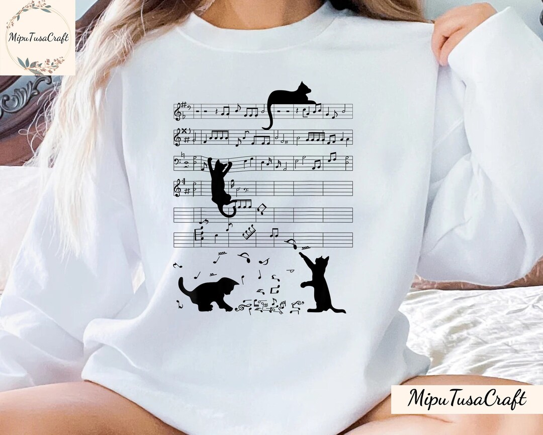 Cute Cat Kitty Playing Music Note Clef Musician Art T-shirt, Cat Funny ...