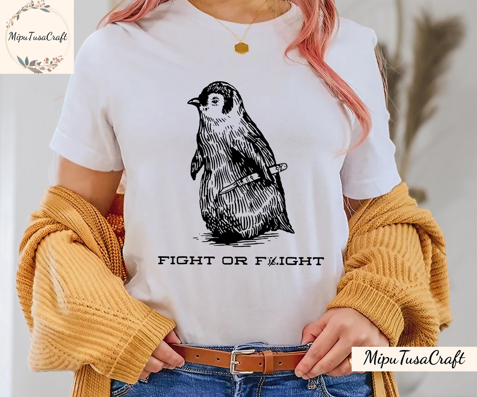 Fight or Flight Funny Penguin Pun Fight or Flight Meme Tshirt, Fight or ...