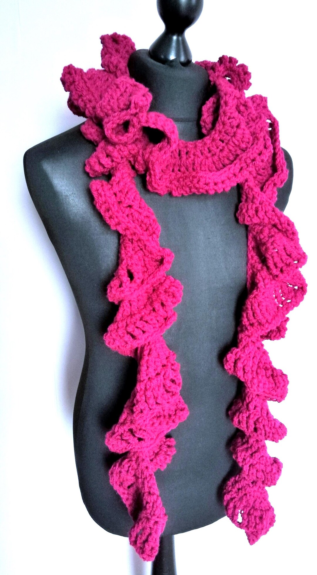 Plum Whirl - Bright Pink Crochet Swirly Scarf | Witchy Feather-boa Wrap ...