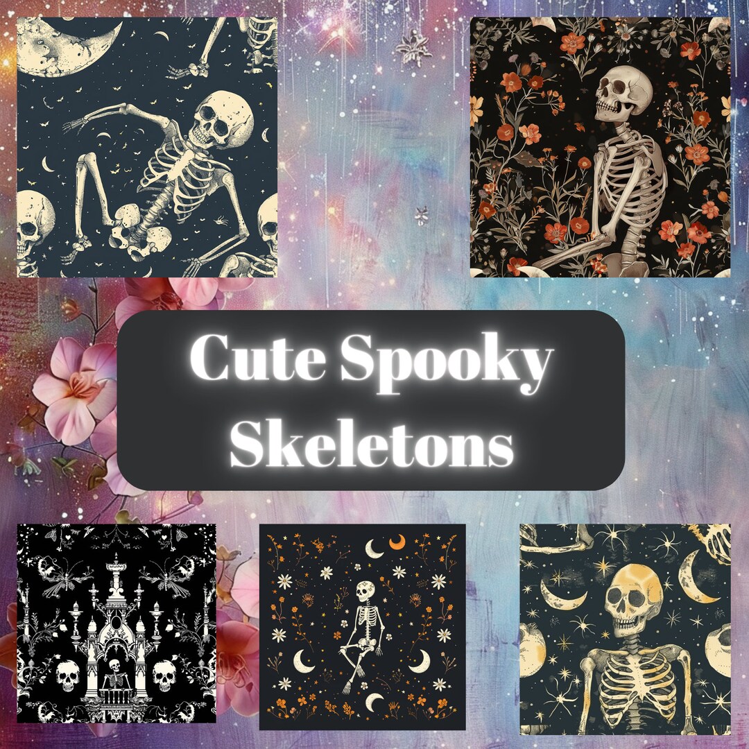 5 Cute Skeleton Tile Images - Digital Download - High Resolution ...