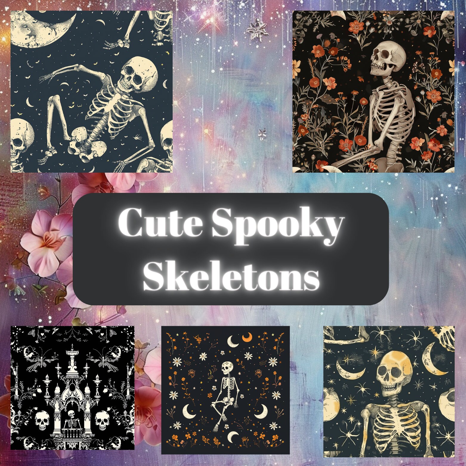 5 Cute Skeleton Tile Images - Digital Download - High Resolution ...