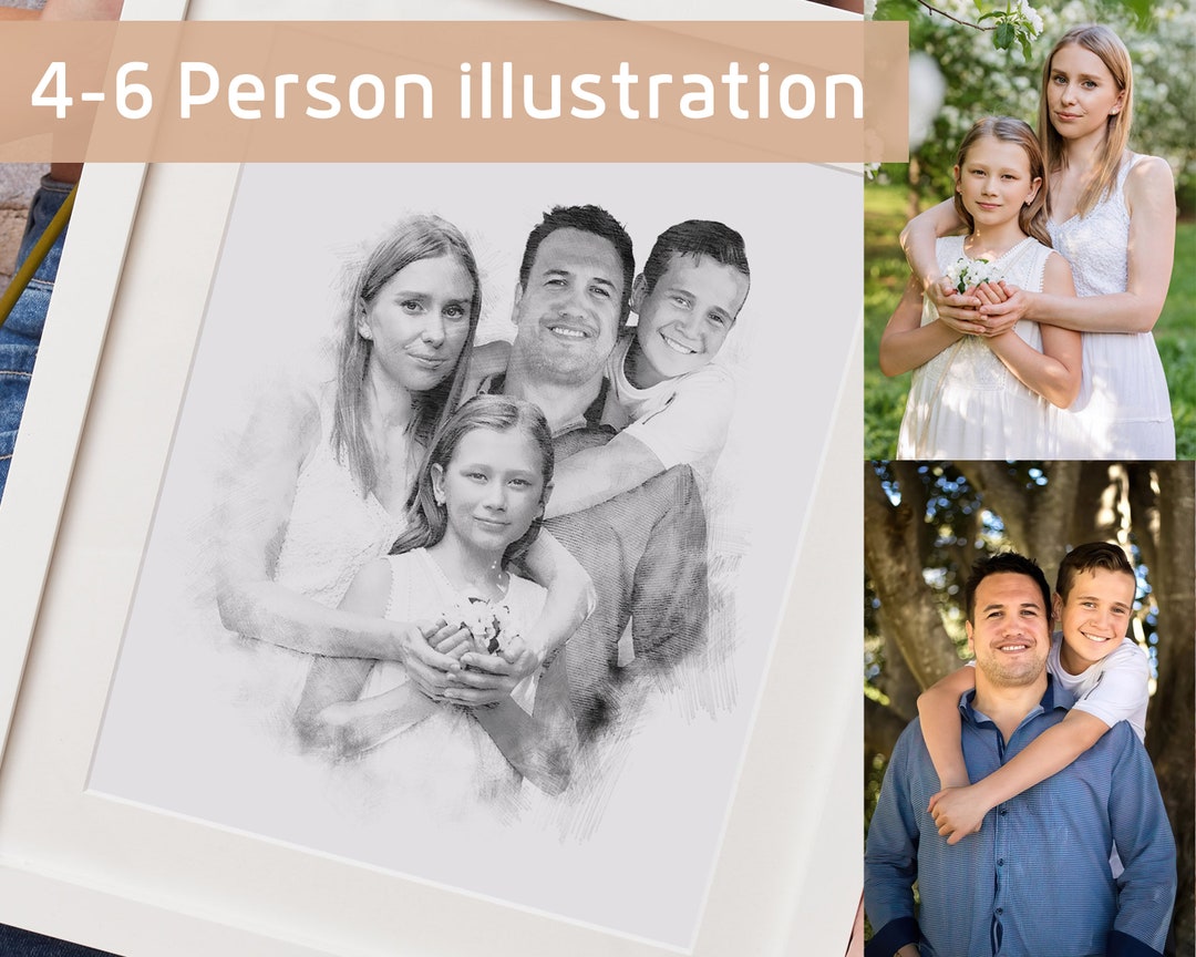 4-6 Person Digital Drawing of Lost Loved Ones / Black and White ...