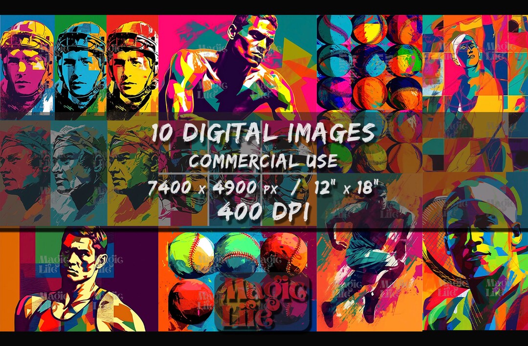 Pop Art Sports Bundle (1), PNG, Commercial Use, Digital Paper, AI Art ...