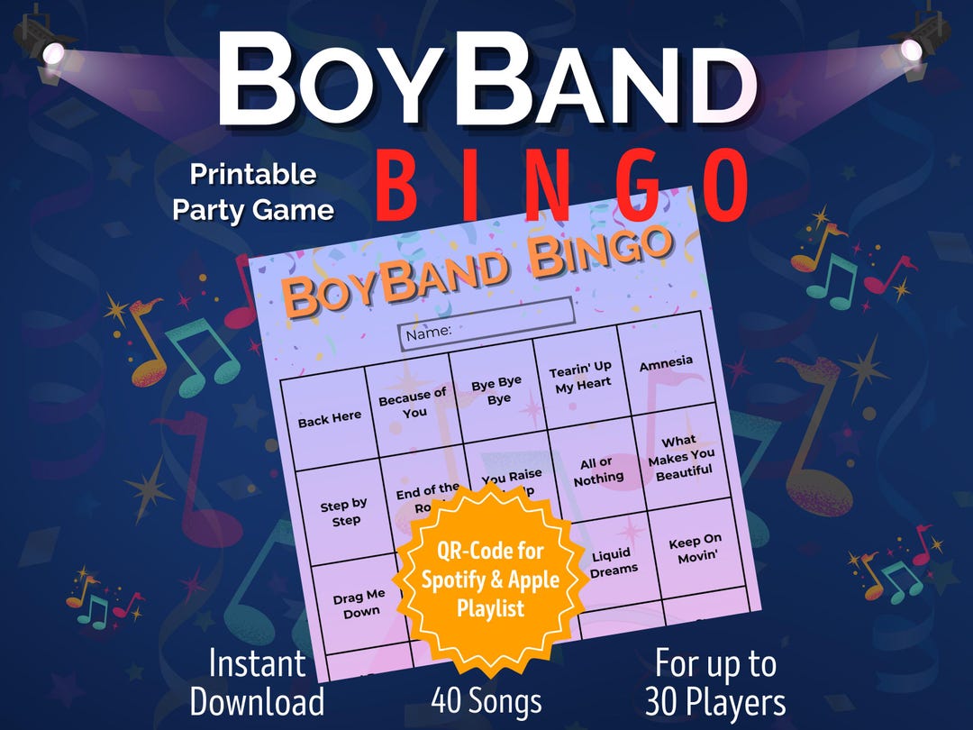 Boyband Bingo | Music Bingo 2 - 30 Players | Bachelorette Bingo Game | Birthday Bingo Printable ...
