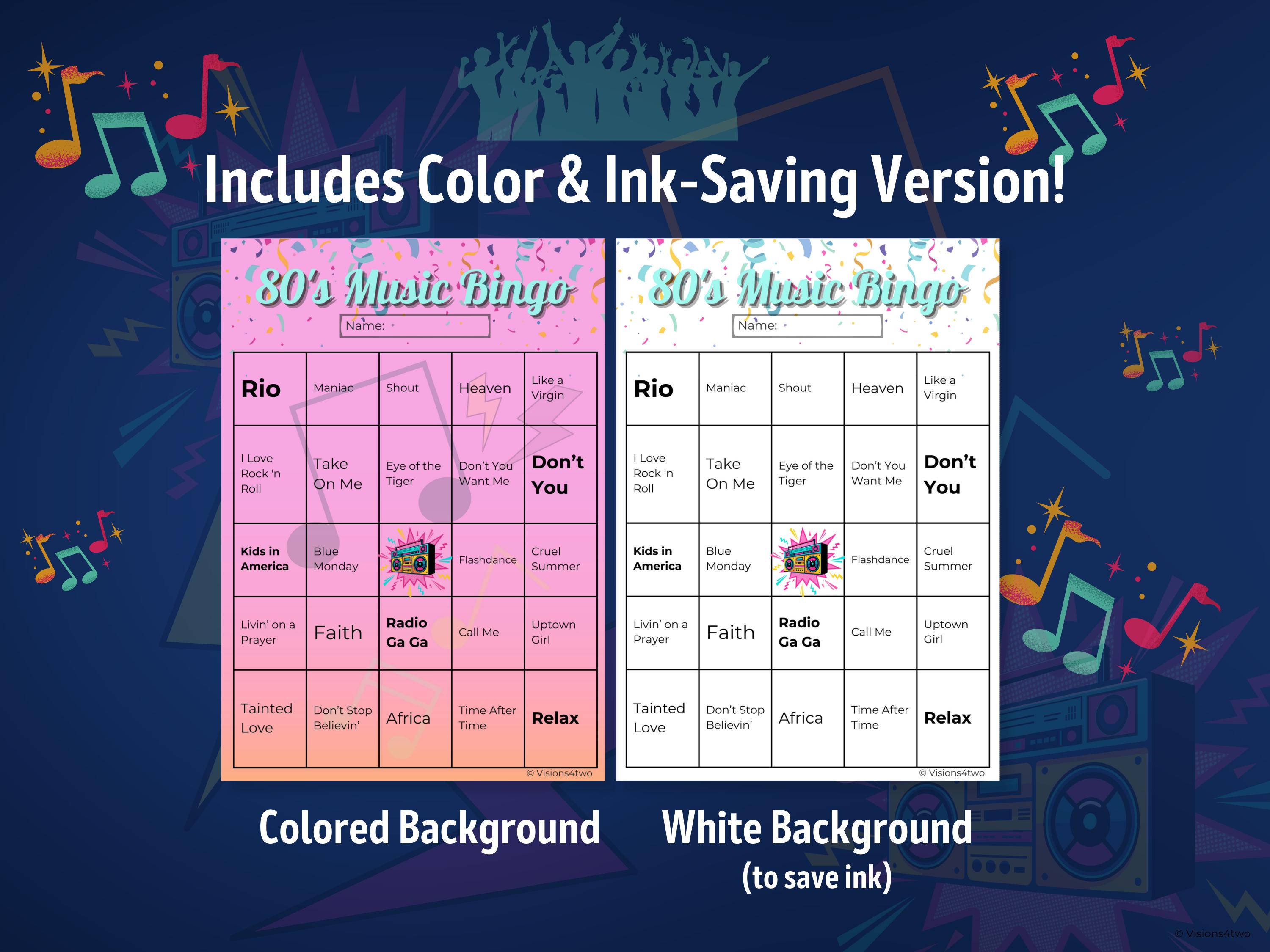 80s Music Bingo | Printable Party Game | Birthday Party | Bachelorette ...