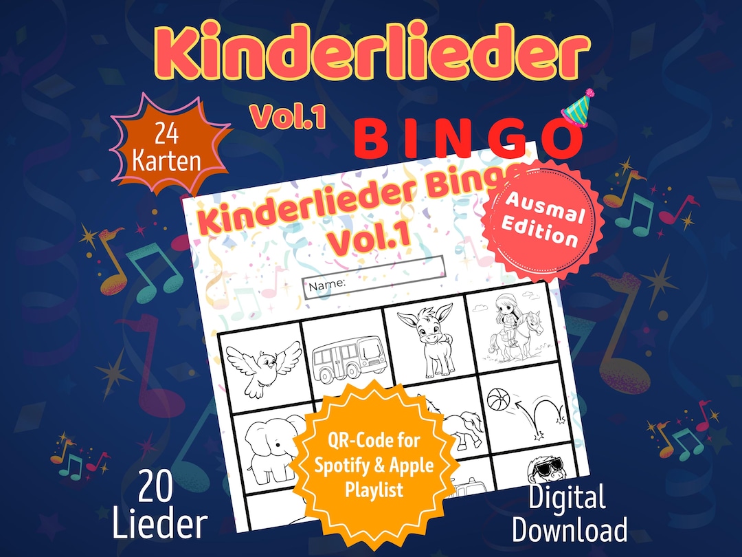 Kids Song Bingo With 24 Coloring Pages | Printable Birthday Game ...