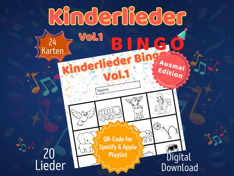 Kids Song Bingo With 24 Coloring Pages | Printable Birthday Game ...
