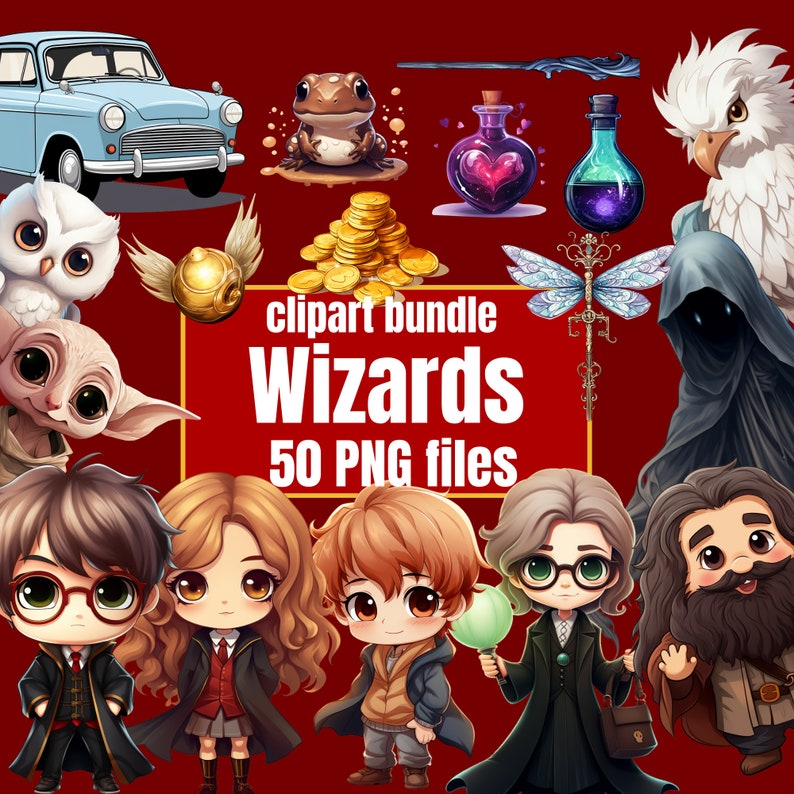 Wizarding World 50 Clipart Bundle for Book Markers, Magnets ...