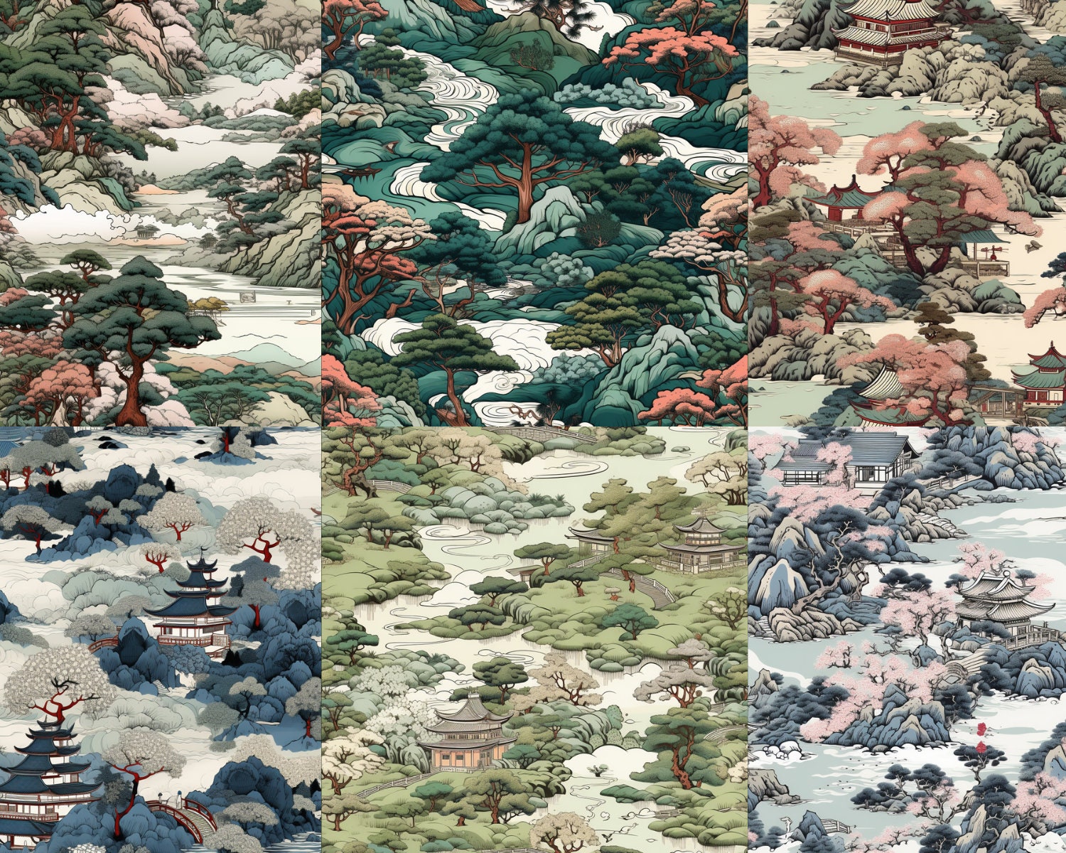 20 Feudal Japan in Hokusai Style Seamless Pattern Digital Paper Ideal ...