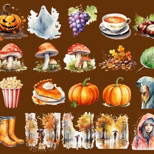 Fall Bundle 80 Clipart Images: Halloween, Thanksgiving and Cozy Motifs ...