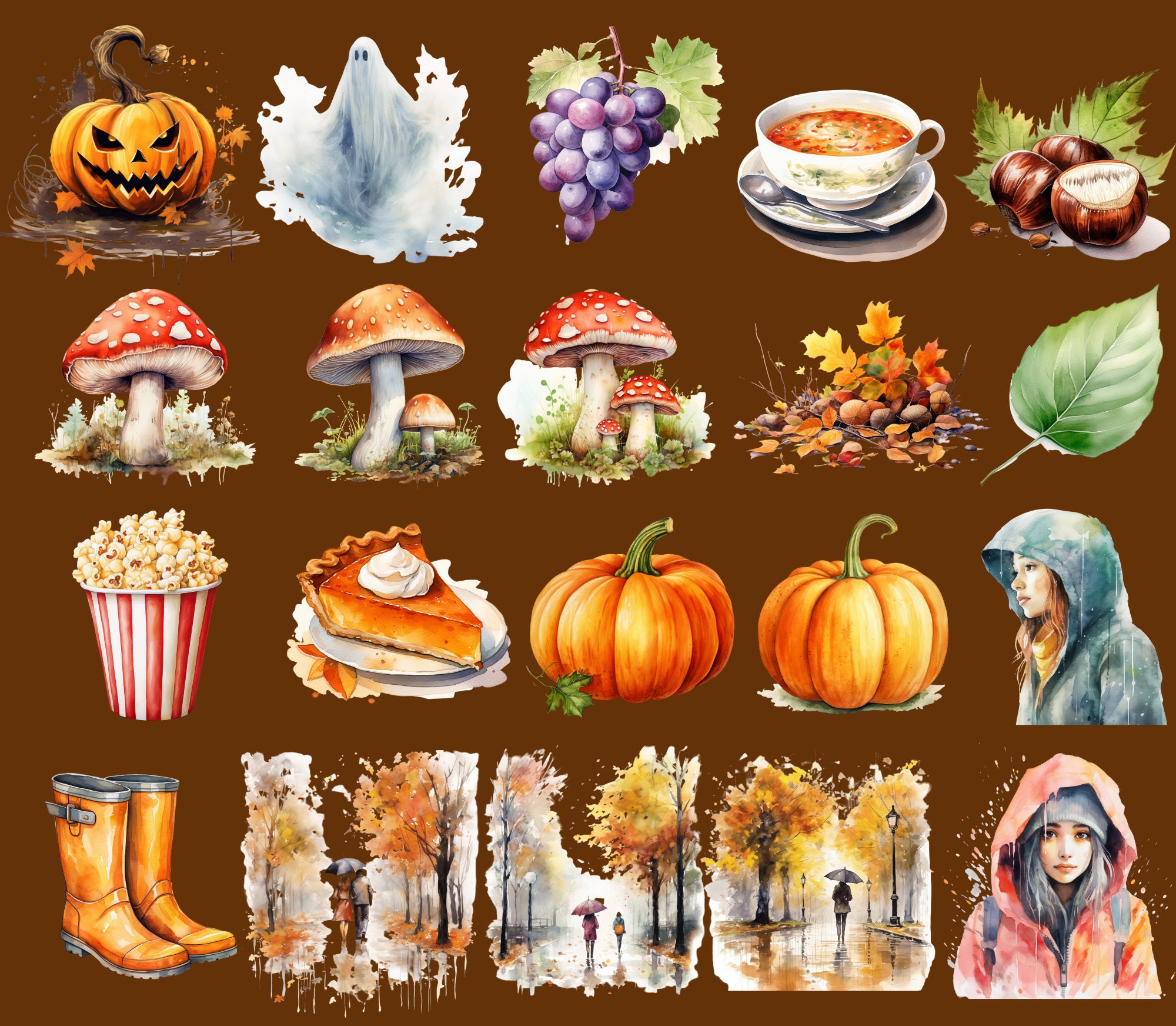 Fall Bundle 80 Clipart Images: Halloween, Thanksgiving and Cozy Motifs ...