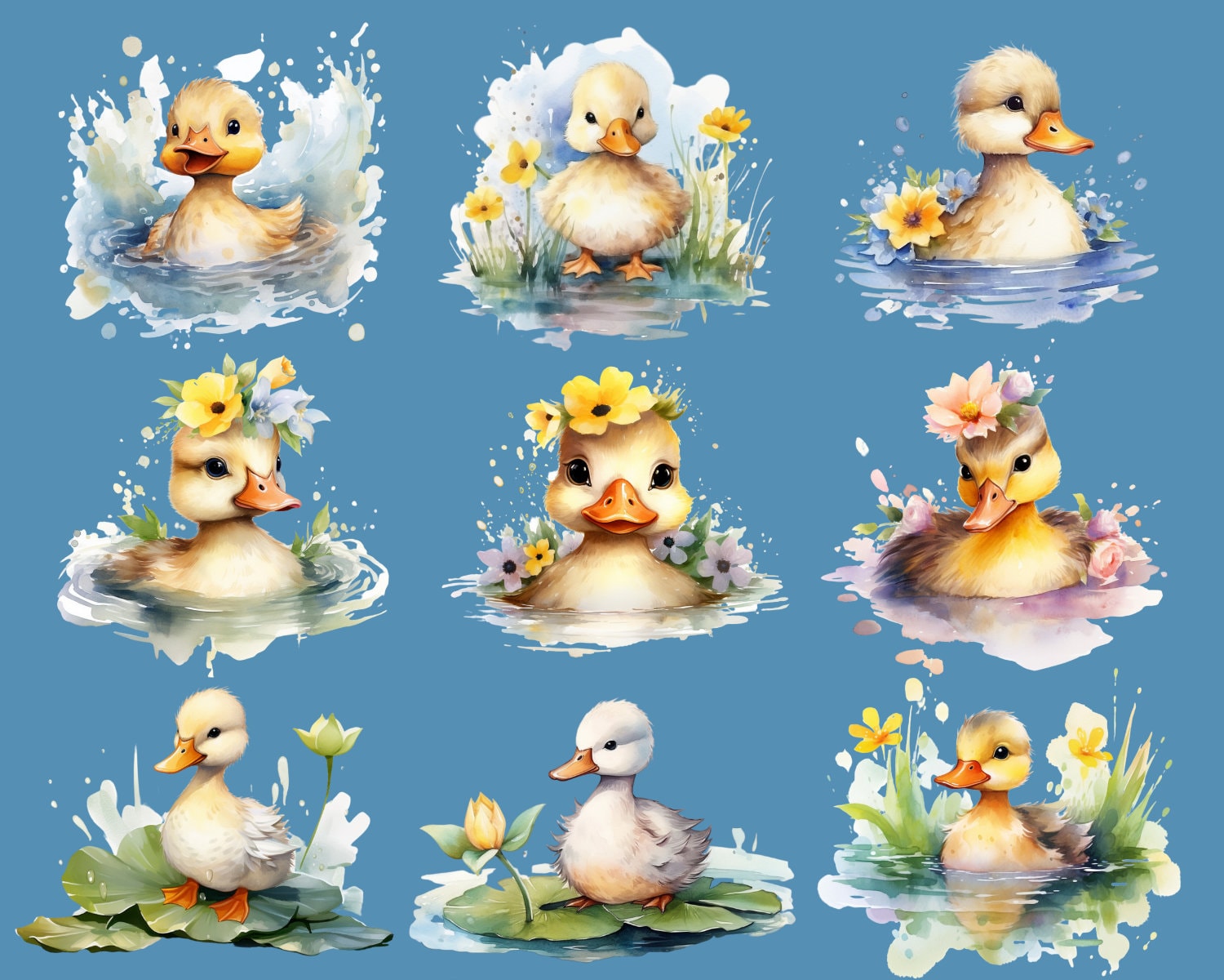 Cute Ducks and Ducklings Clipart for Stickers, Children's Book ...