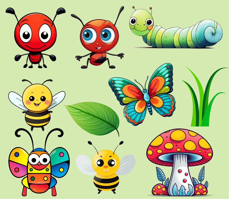 Cute Insects and Bugs Clipart Pack for Children's Books, Stickers ...