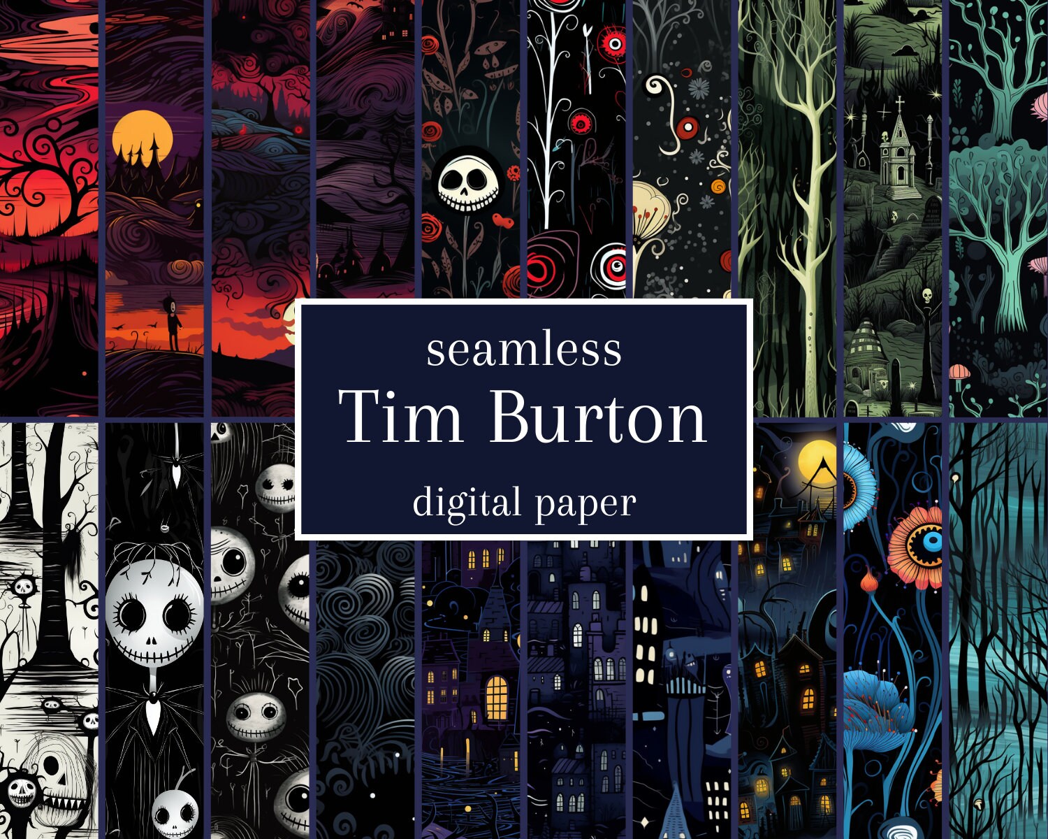 Tim Burton 20 Seamless Pattern Digital Papers Ideal for Wrapping Paper ...