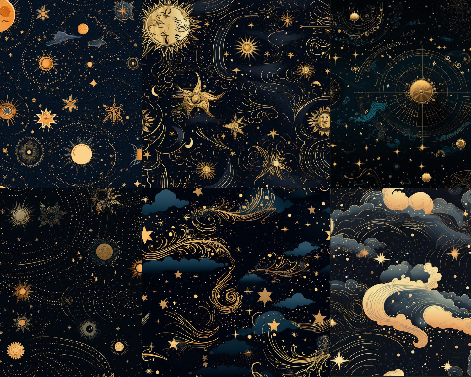 Celestial 20 Seamless Pattern Digital Papers: Stars, Moons and Suns ...