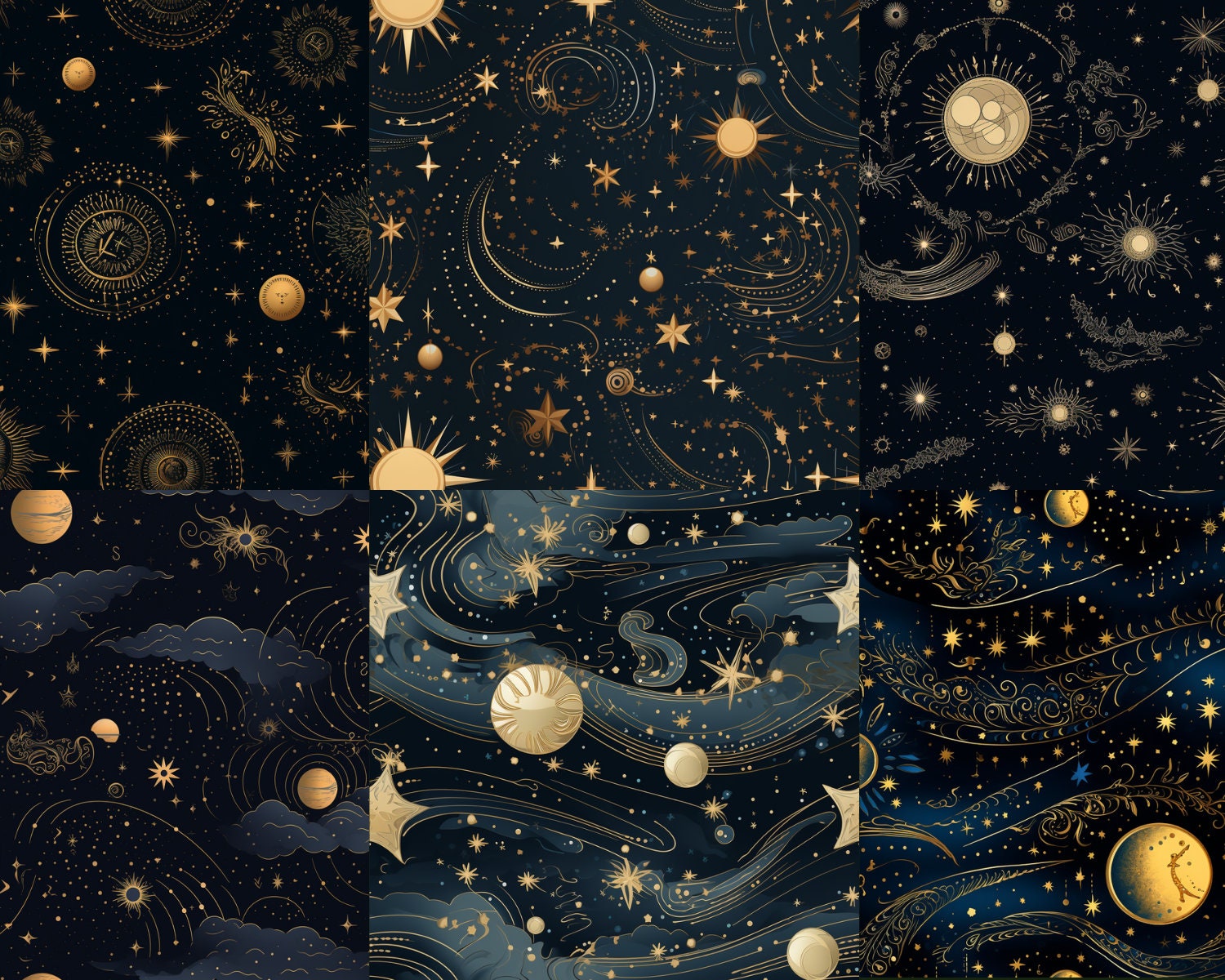 Celestial 20 Seamless Pattern Digital Papers: Stars, Moons and Suns ...