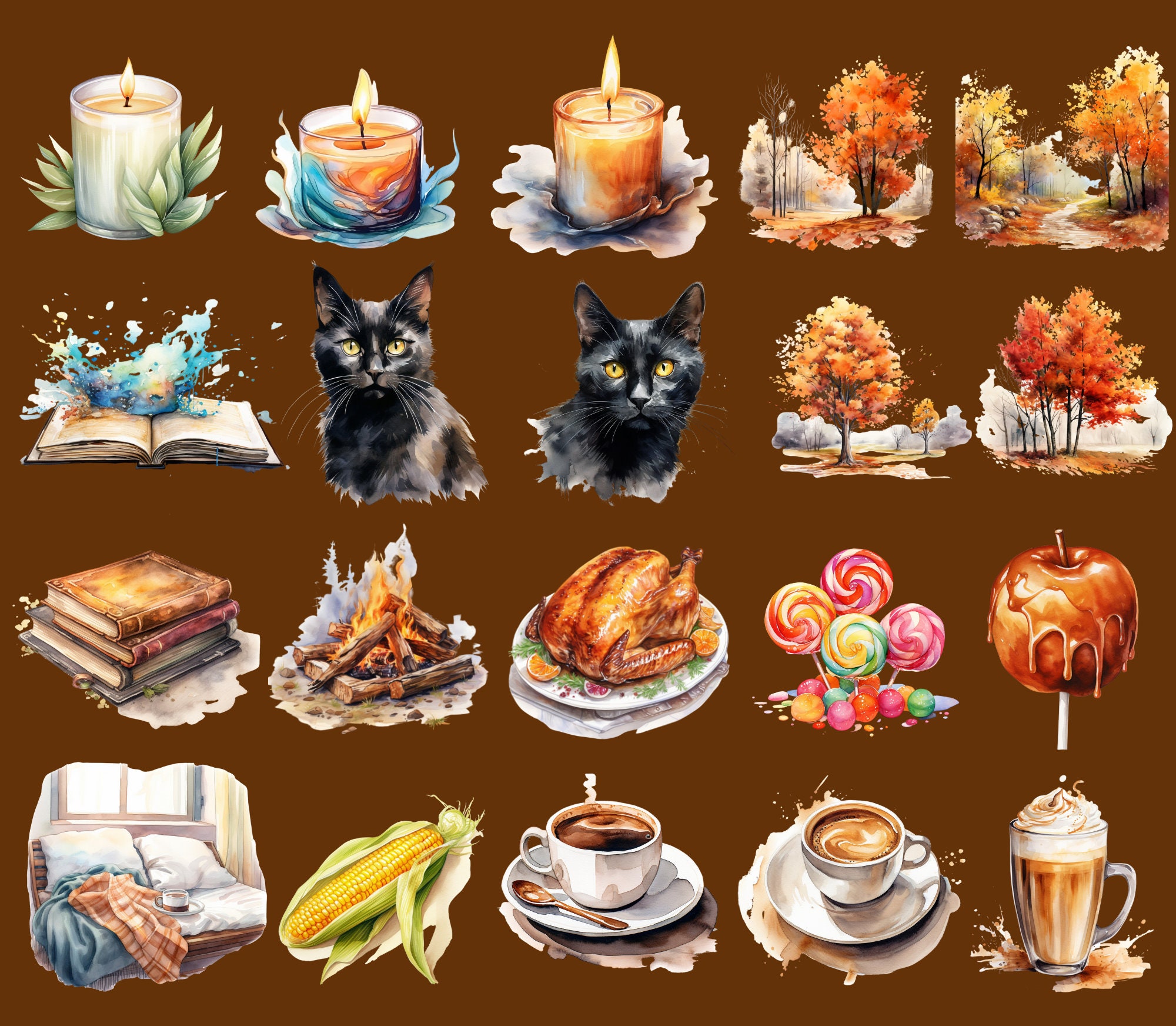 Fall Bundle 80 Clipart Images: Halloween, Thanksgiving and Cozy Motifs ...