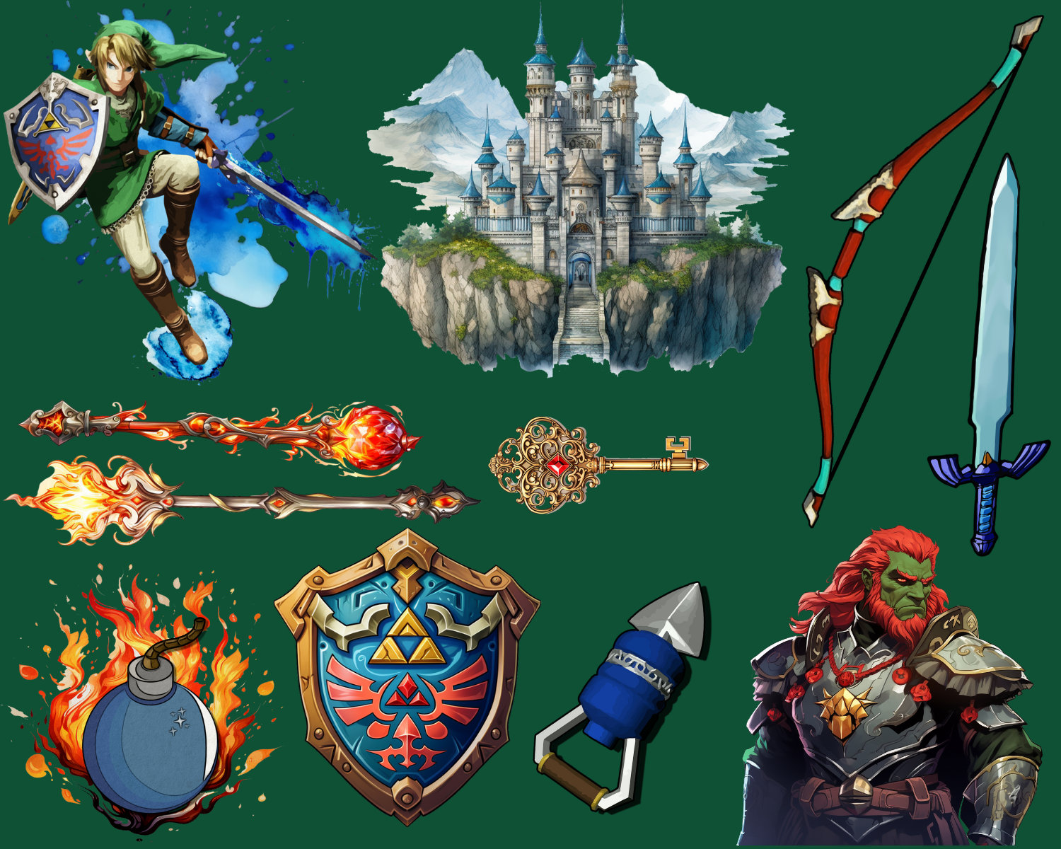 Legend of Zelda Clipart Bundle for Gaming Room Decoration, Stickers ...