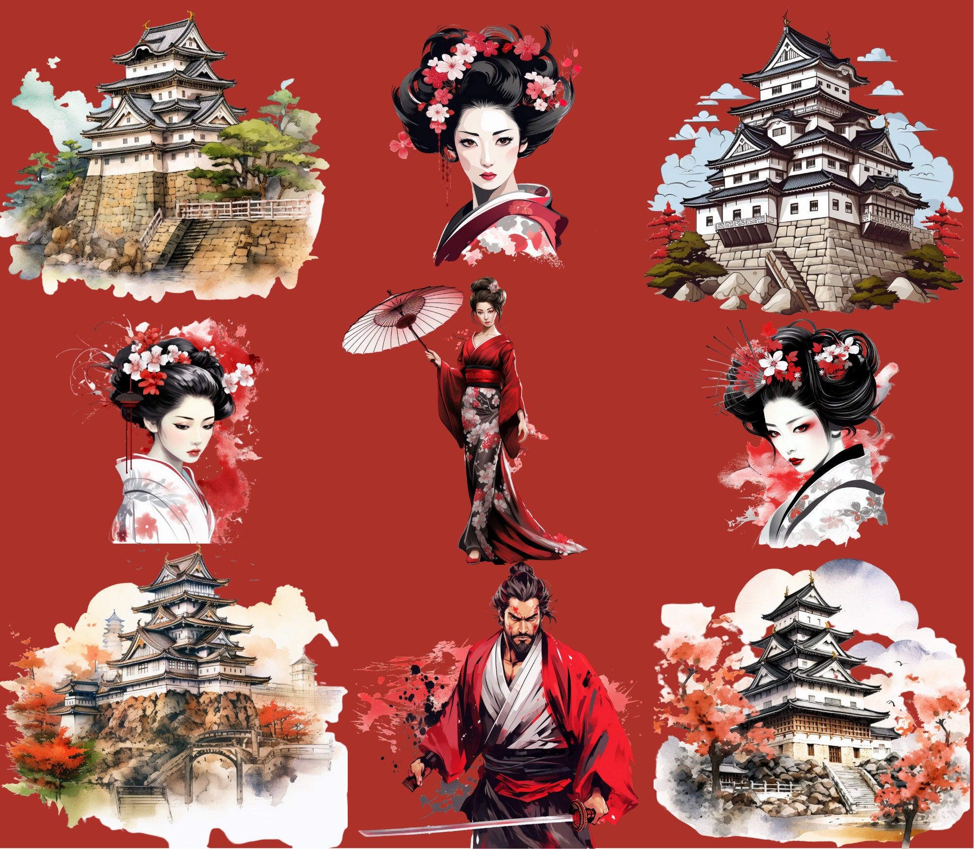 Samurai Clipart Bundle: Shogun, Geisha, Sumo (45 PNG Files) (digital ...