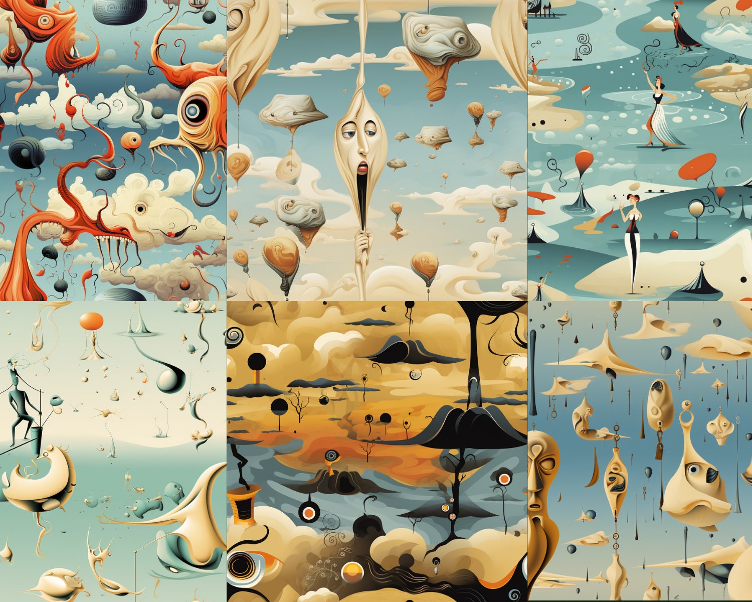 Salvador Dali Surrealism Digital Paper: Seamless Patterns (commercial ...