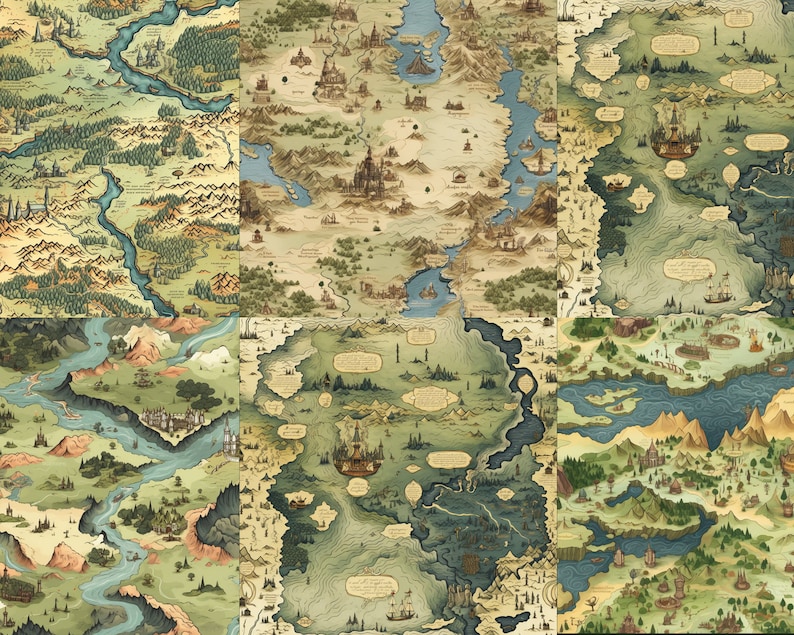 Old Vintage Maps 20 Seamless Pattern Tiles Inspired by Tolkien DIY ...