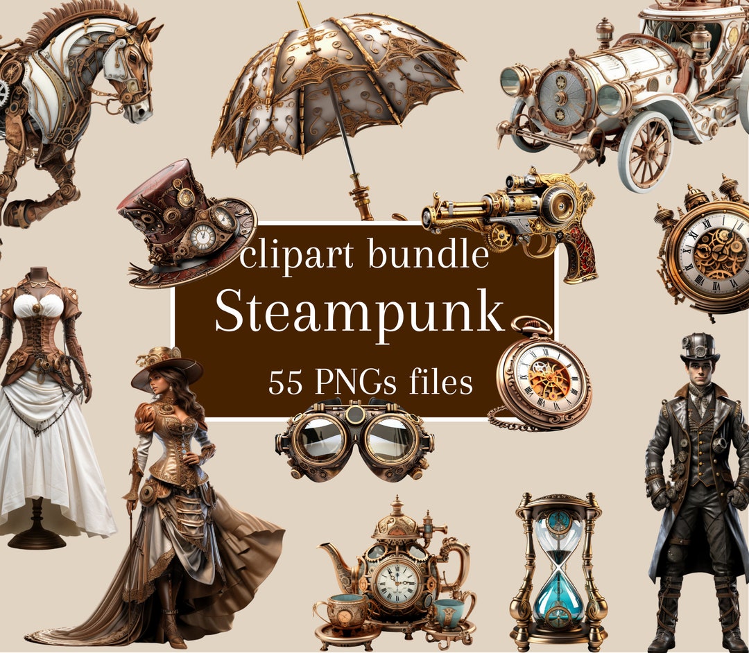 Steampunk 3D Clipart Collection | 55 Retro-futuristic Gear & Clock ...