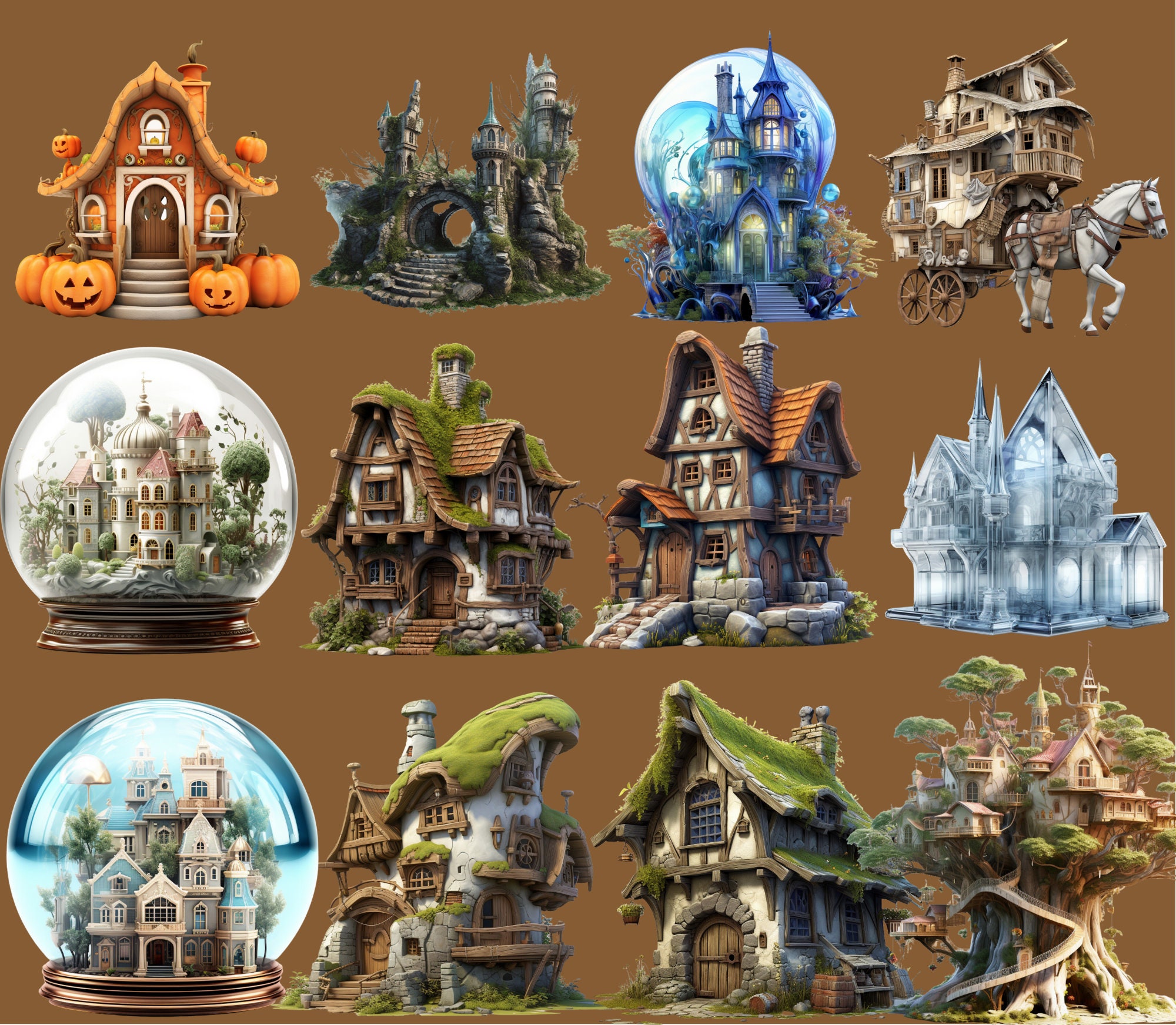 Magical and Enchanted Houses Clipart Bundle of 50 Pngs Images - Etsy