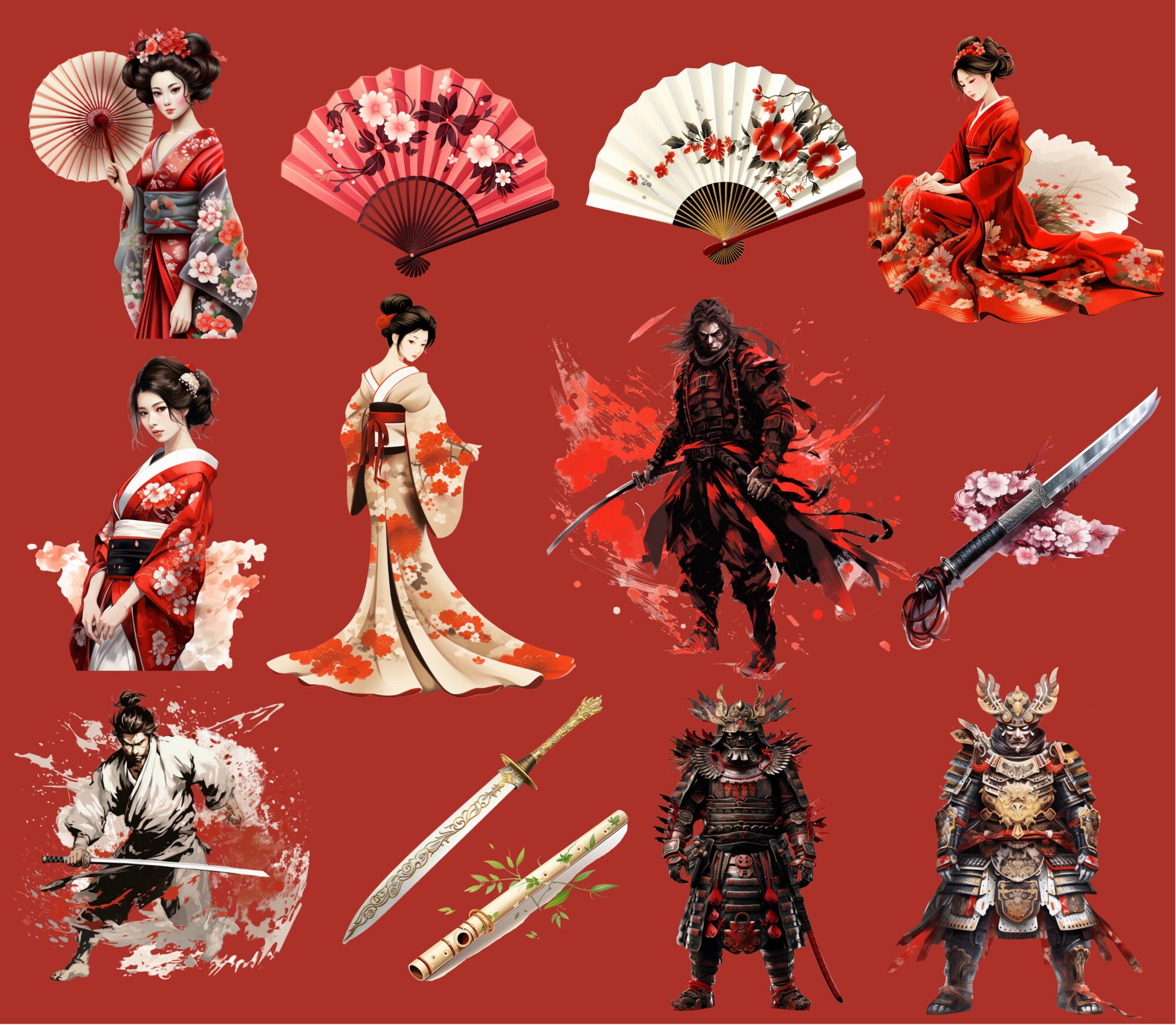 Samurai Clipart Bundle: Shogun, Geisha, Sumo (45 PNG Files) (digital ...
