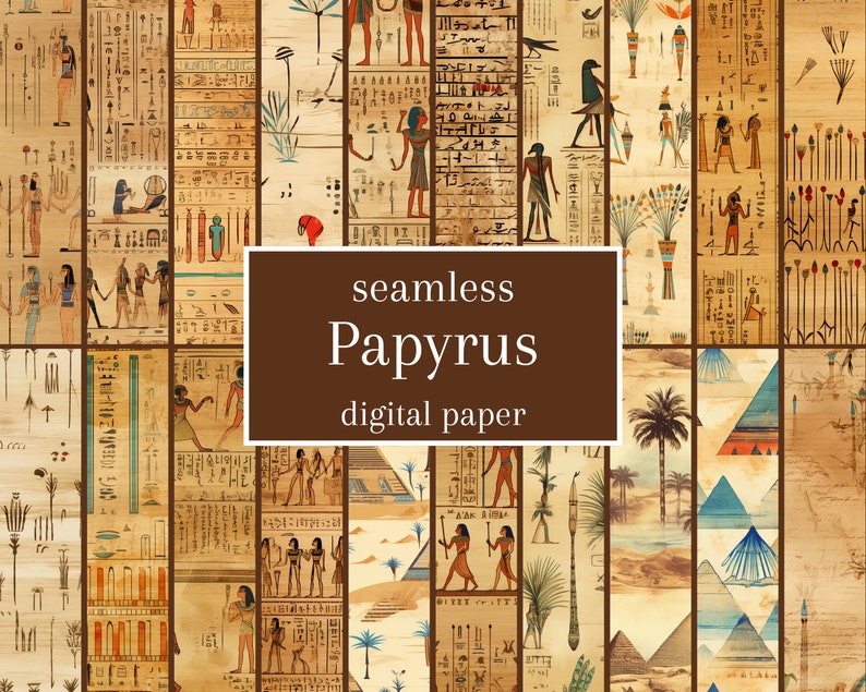 Egypt Papyrus Seamless Pattern: Hieroglyphs Digital Paper (commercial ...