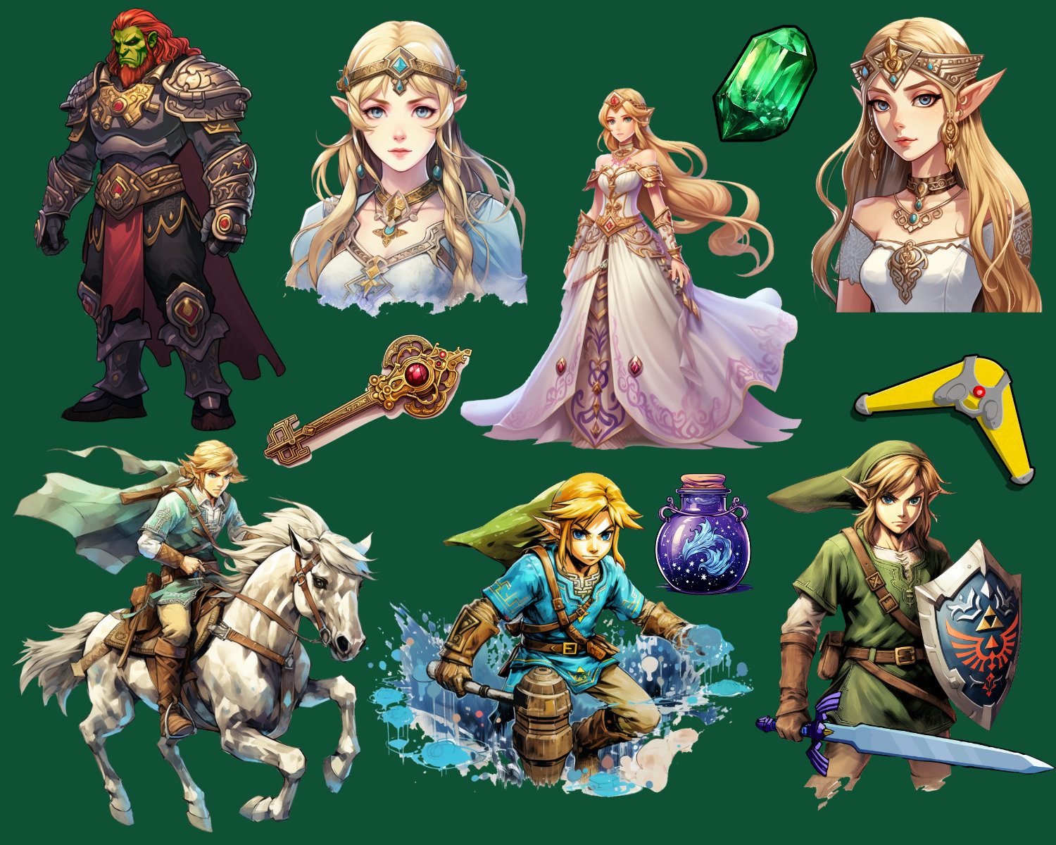 Legend of Zelda Clipart Bundle for Gaming Room Decoration, Stickers ...