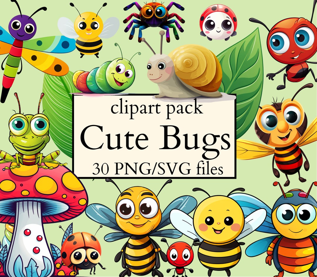 Cute Insects and Bugs Clipart Pack for Children's Books, Stickers ...