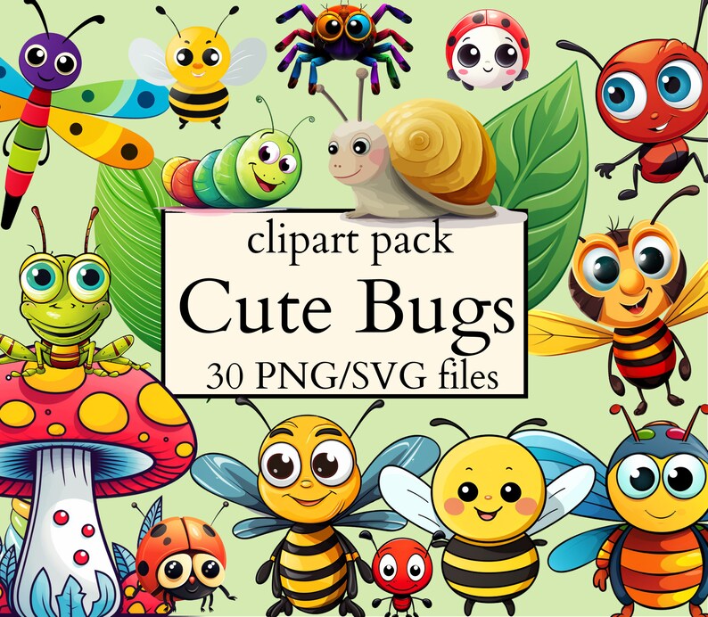 Cute Insects and Bugs Clipart Pack for Children's Books, Stickers ...
