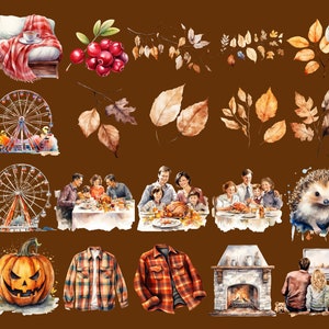 Fall Bundle 80 Clipart Images: Halloween, Thanksgiving and Cozy Motifs ...