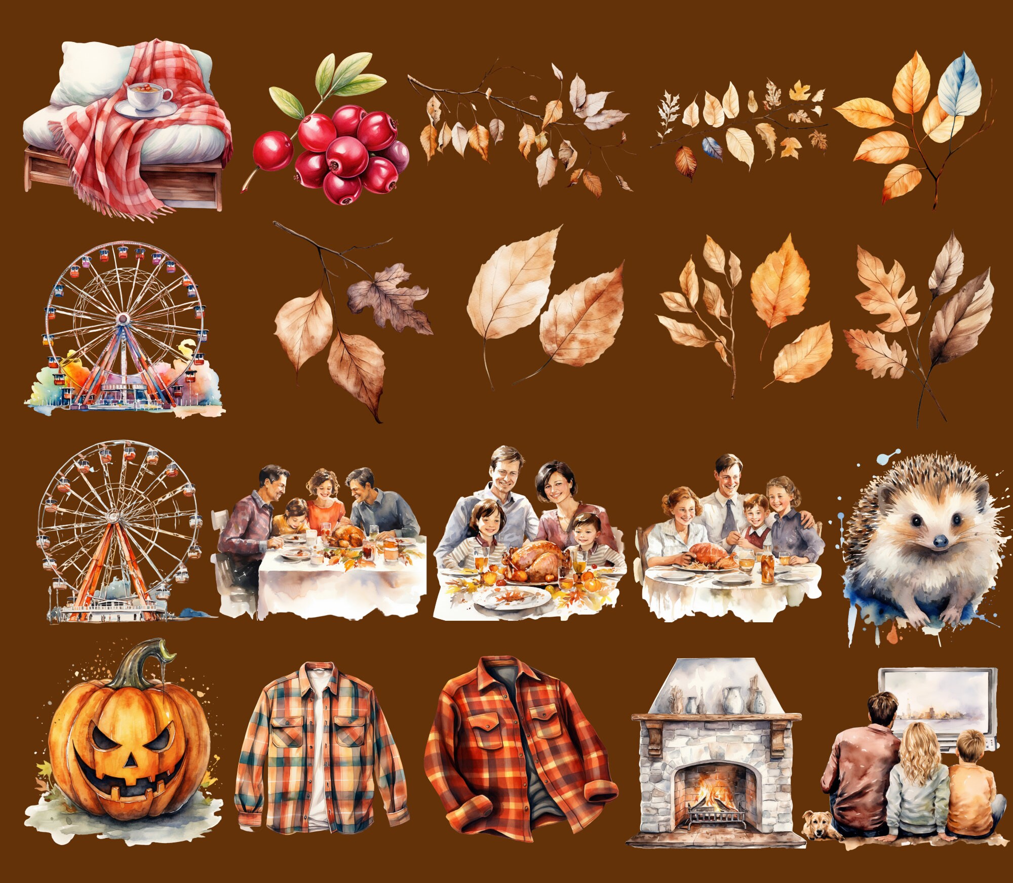 Fall Bundle 80 Clipart Images: Halloween, Thanksgiving and Cozy Motifs ...