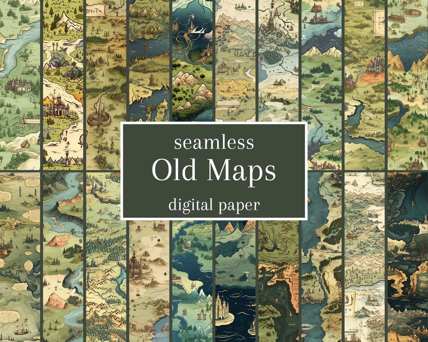 Old Vintage Maps 20 Seamless Pattern Tiles Inspired by Tolkien DIY ...