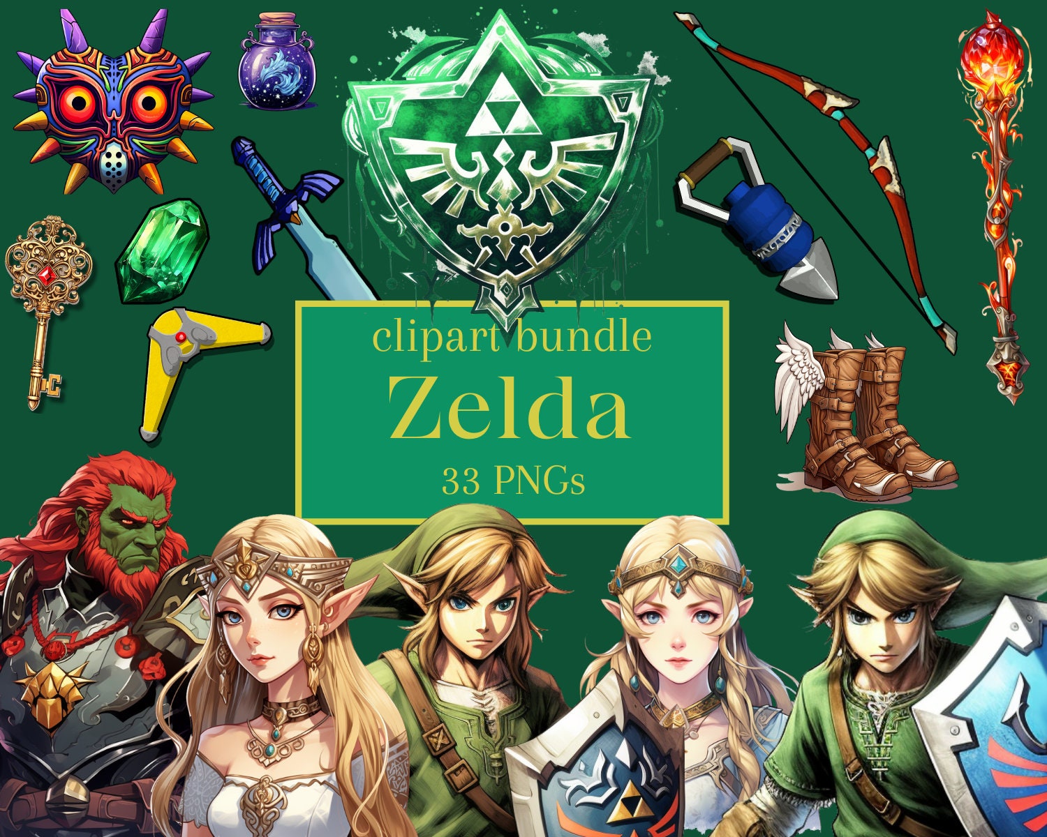 Legend of Zelda Clipart Bundle for Gaming Room Decoration, Stickers ...