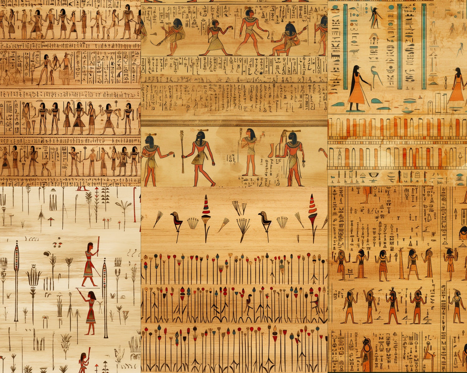 Egypt Papyrus Seamless Pattern: Hieroglyphs Digital Paper (commercial ...