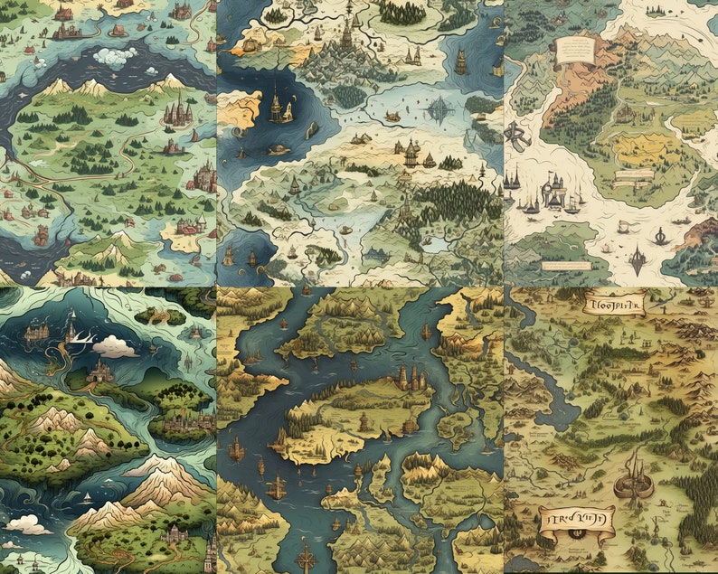 Vintage World Maps Seamless Pattern: Tolkien Style Digital Paper ...