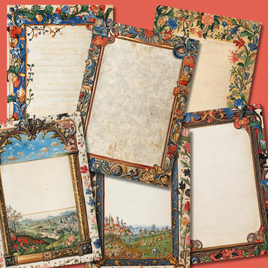 20 Medieval Illuminated Manuscript Blank Pages - Printable Journal Kit ...