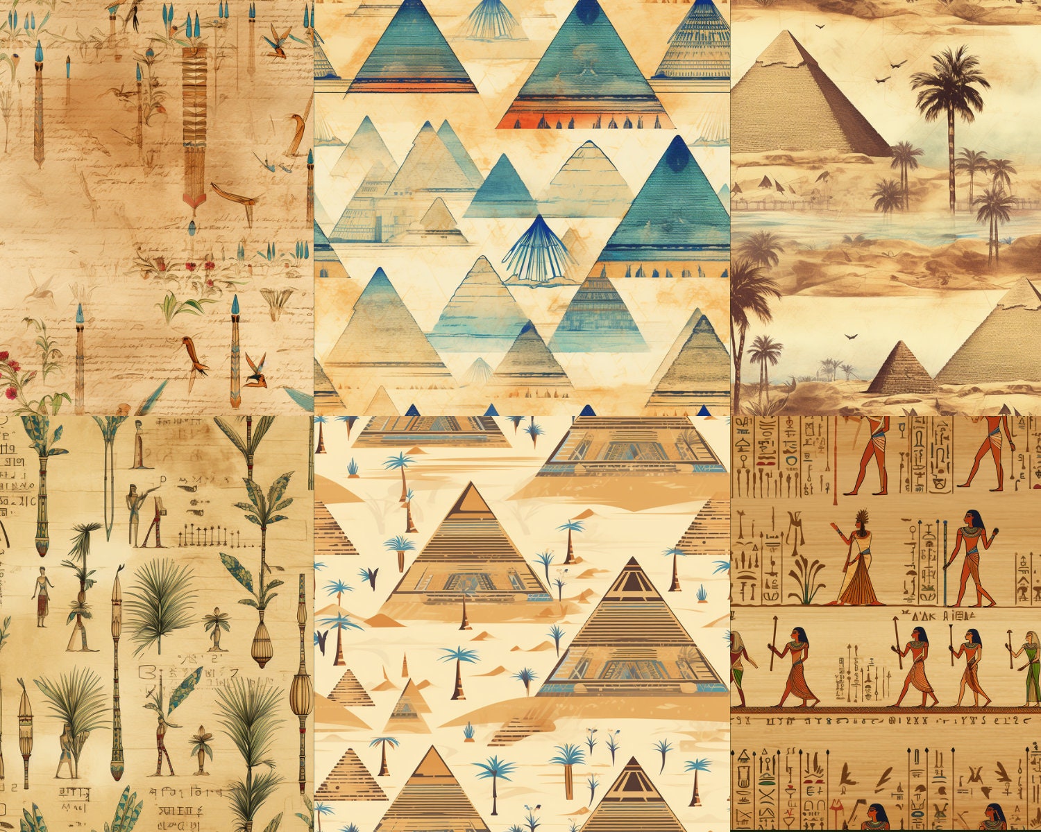 Egypt Papyrus Seamless Pattern: Hieroglyphs Digital Paper (commercial ...