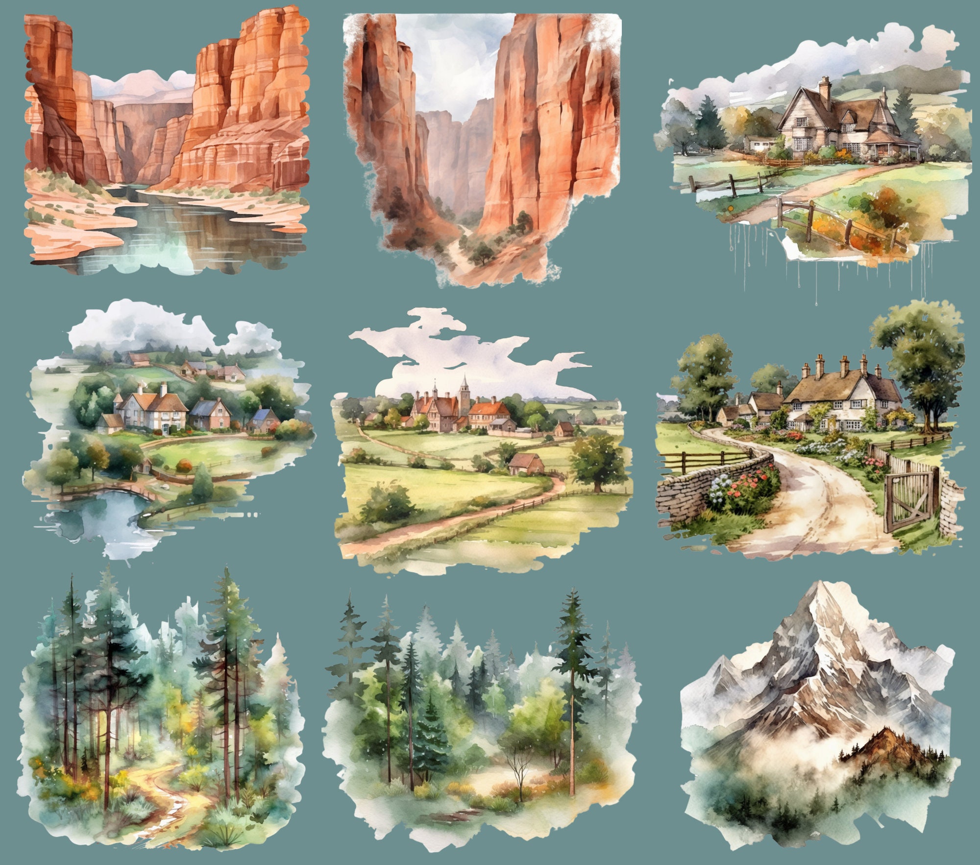 Diverse Landscapes Clipart PNG for Stickers Flatlay Icons - Etsy