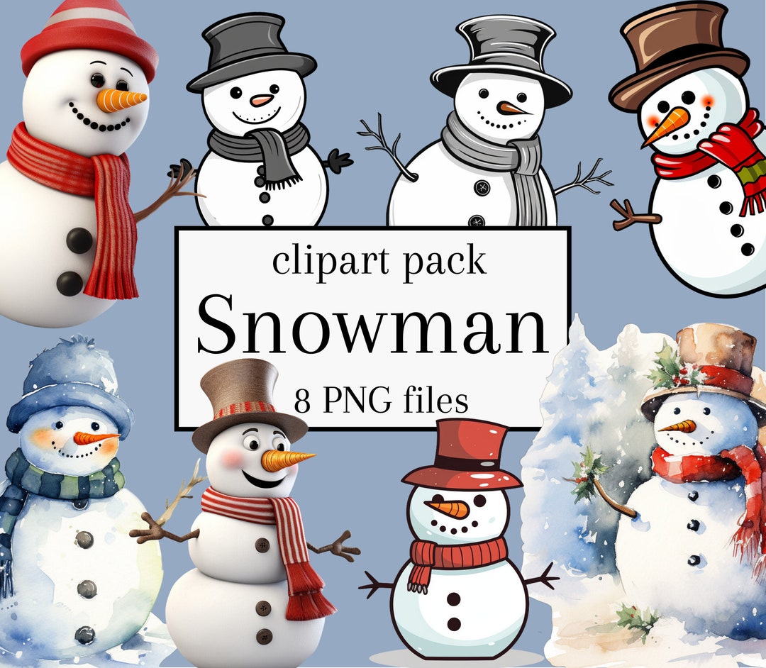 Cute Snowman Digital Clipart Pack of 8 PNG Files for T-shirt - Etsy