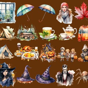 Fall Bundle 80 Clipart Images: Halloween, Thanksgiving and Cozy Motifs ...