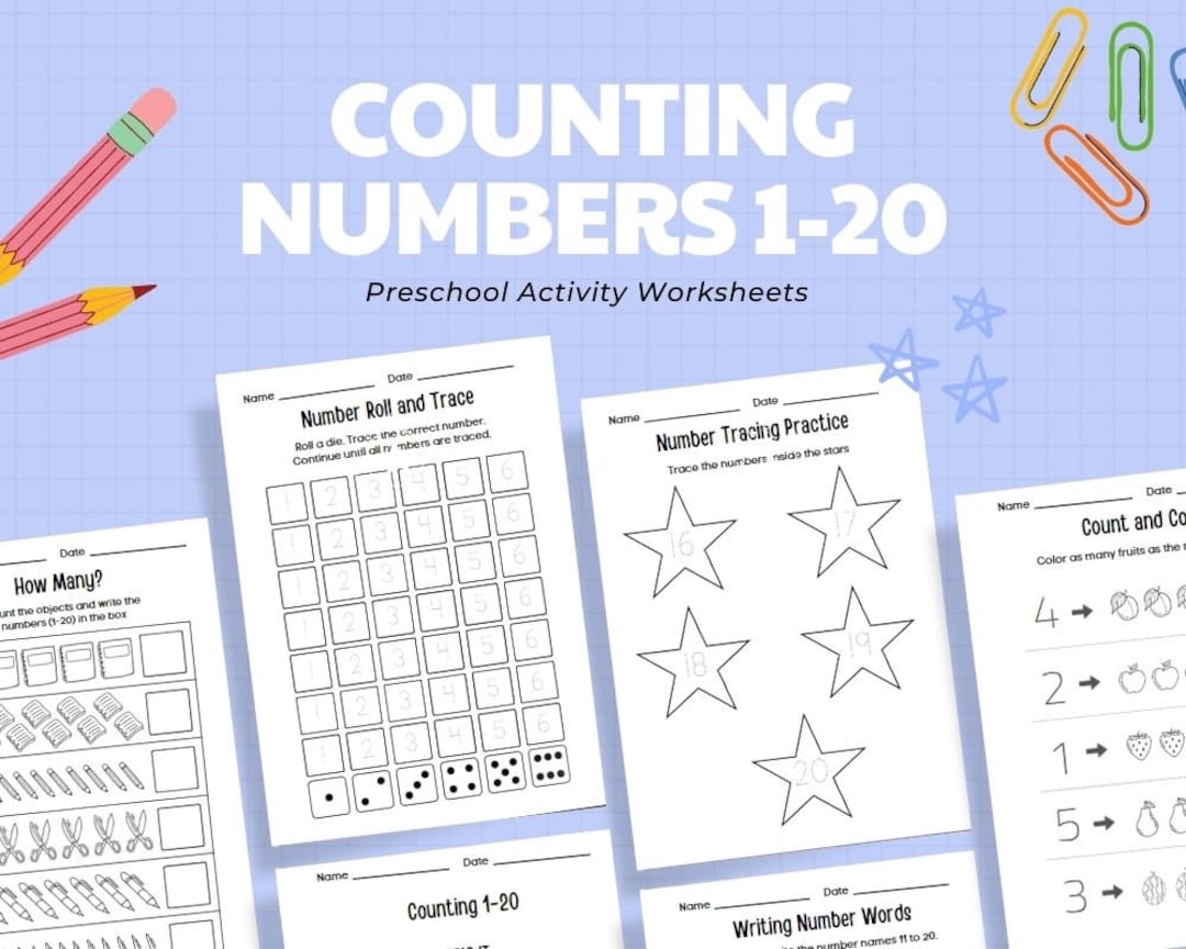Counting Numbers 1-20 Activity Worksheet for Kids - Etsy
