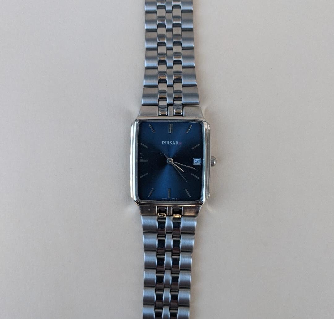Men's Pulsar Tank Watch - Blue Dial - Stainless Bracelet Band - Etsy