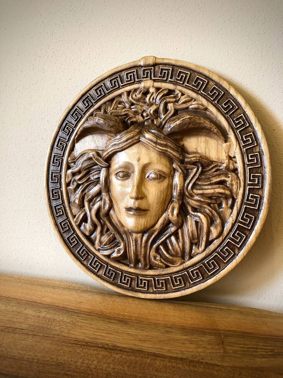 Medusa Gorgon Greek Lady Wooden Carved Rosette Panel Table Carving Oak ...