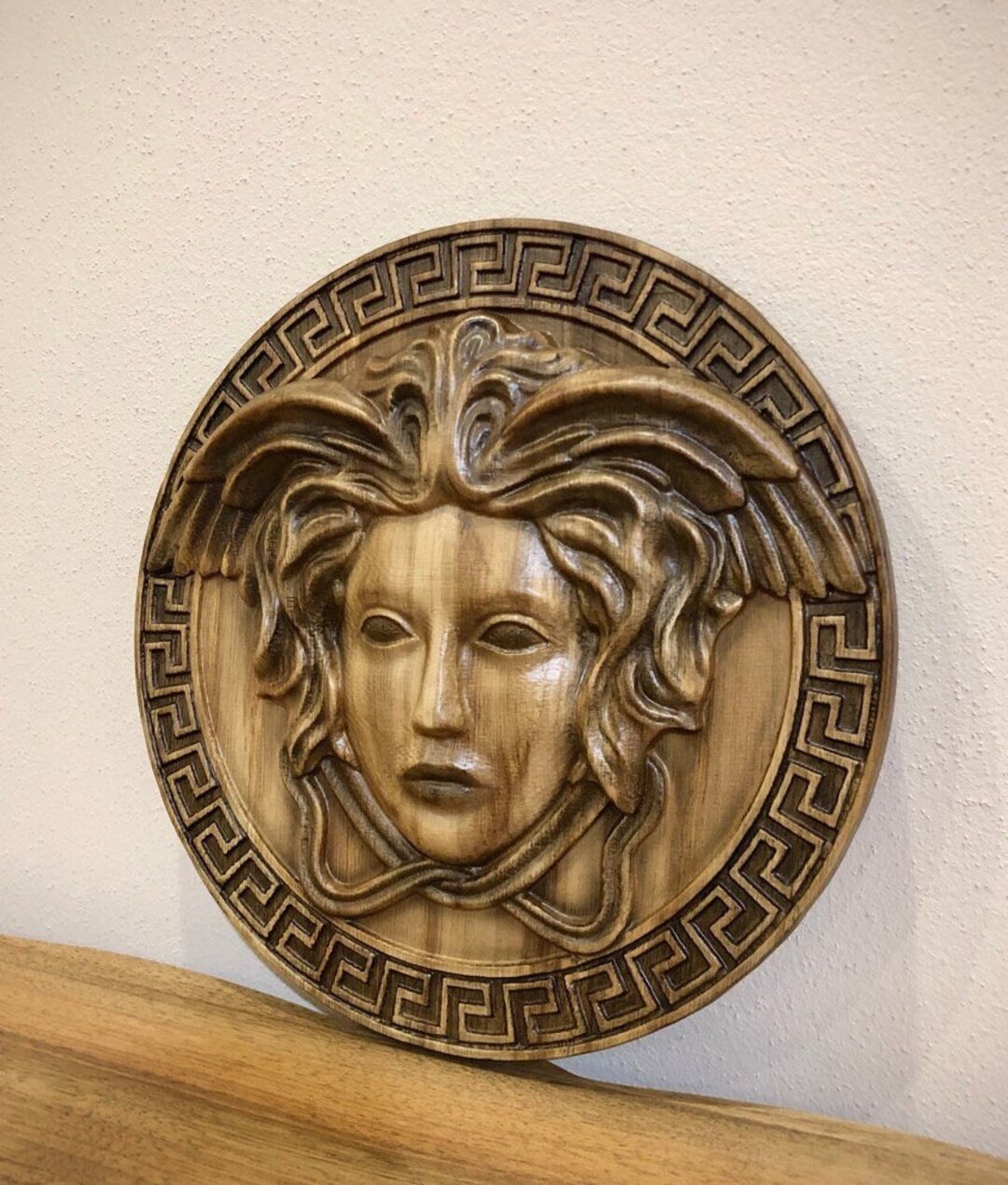 Medusa Gorgon Greek Lady Wooden Carved Rosette Panel Table Carving Oak ...