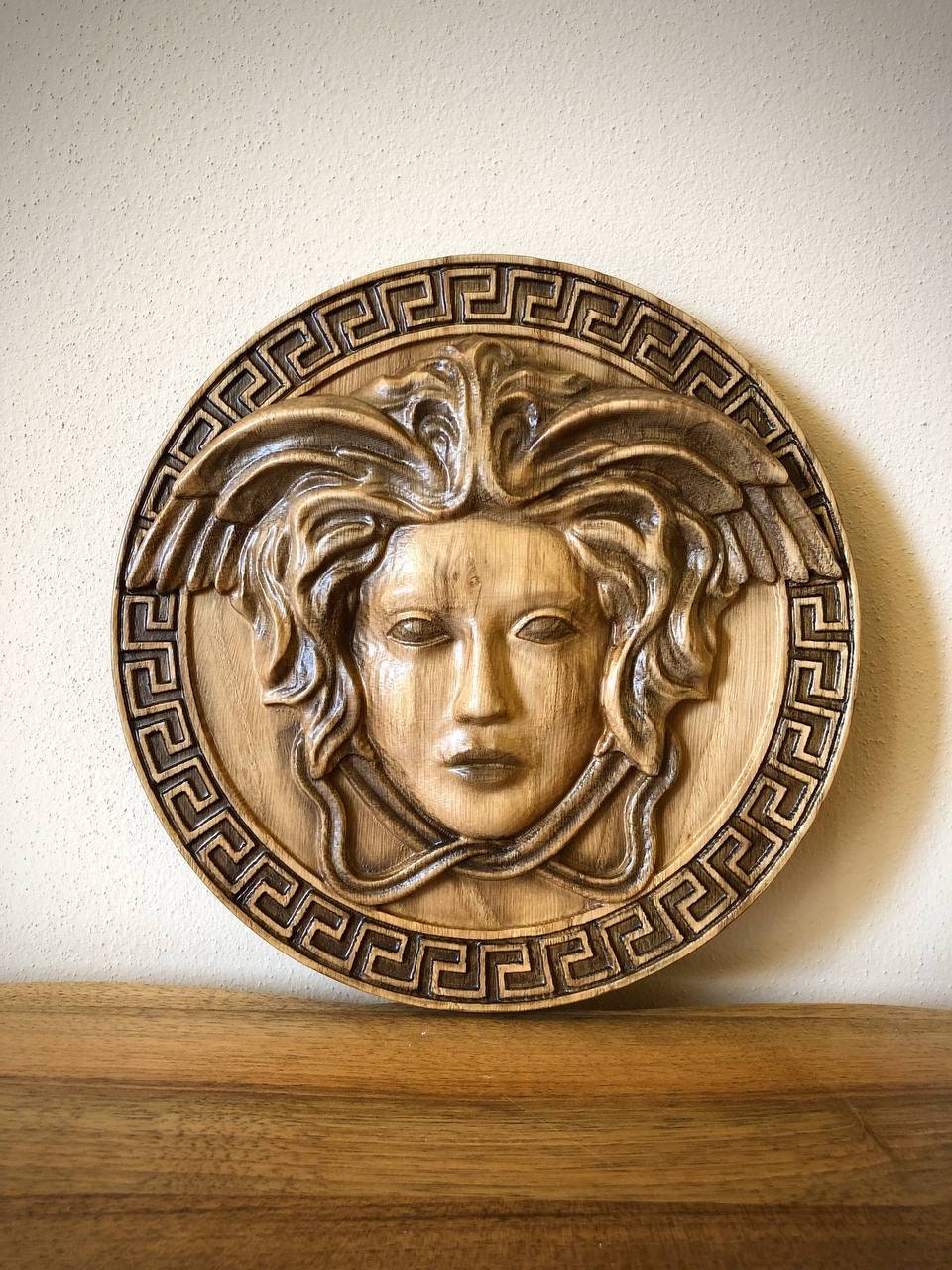 Medusa Gorgon Greek Lady Wooden Carved Rosette Panel Table Carving Oak ...